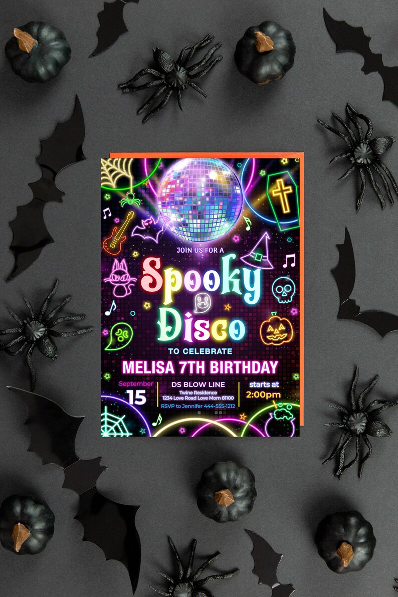 Disco Party Birthday Invitation Editable, Spooky Disco Dance Birthday ...