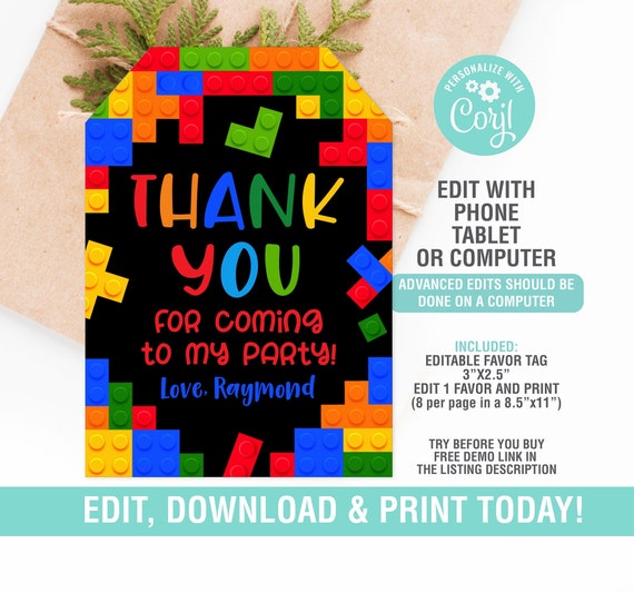 Building Blocks Party Tags EDITABLE, Building Blocks Party Favor Tags ...