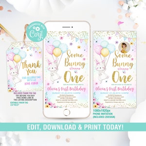 Bunny Birthday Invitation, Girl Party Invite, Cute Bunny Electronic ...