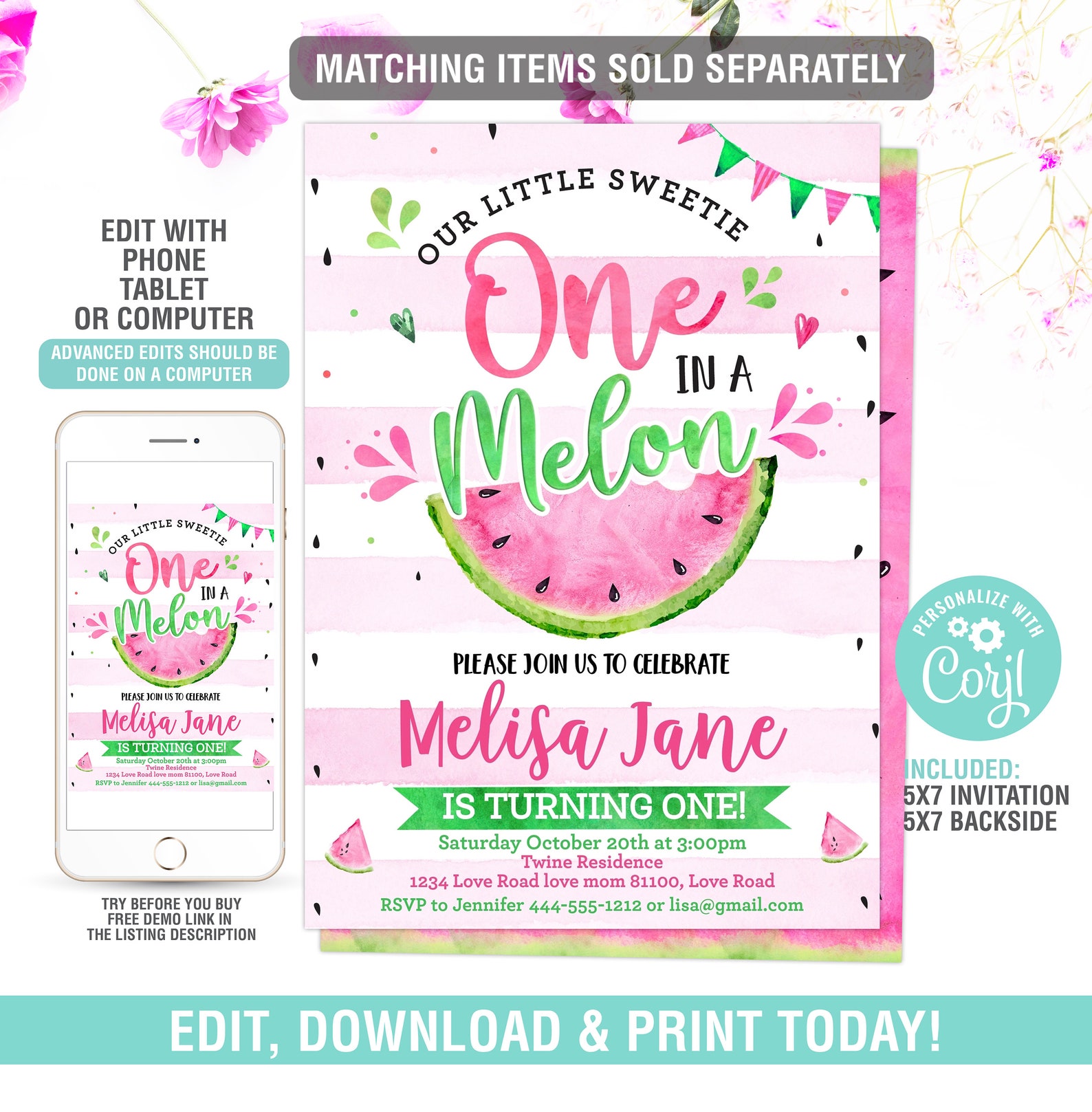 Editable Watermelon Milestone Birthday Poster Pink Watermelon - Etsy