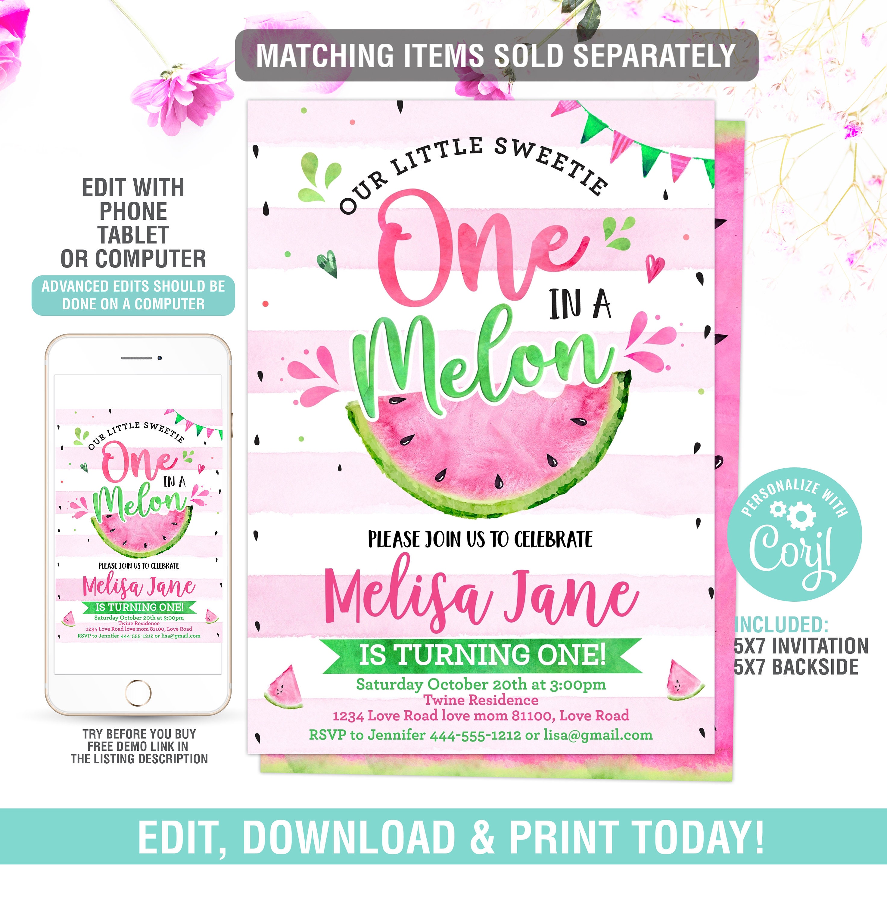 Editable Watermelon Milestone Birthday Poster Pink Watermelon - Etsy