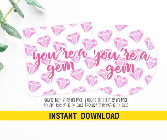 Valentine You are a Gem gift Tags, Printable Valentine Gift Tags, Happy ...