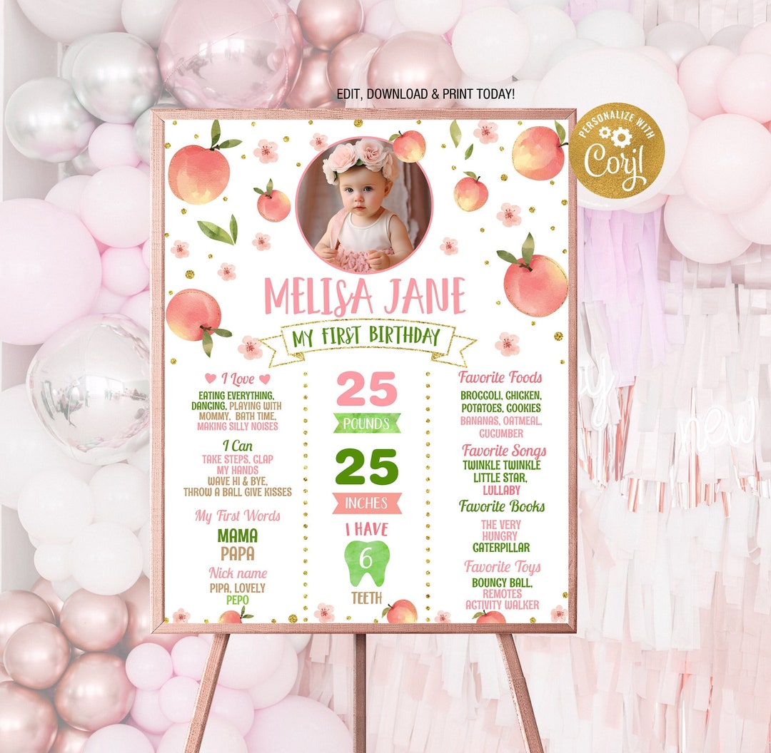 Peach Milestone Birthday Poster Editable, Peach Milestone Board, Peach ...