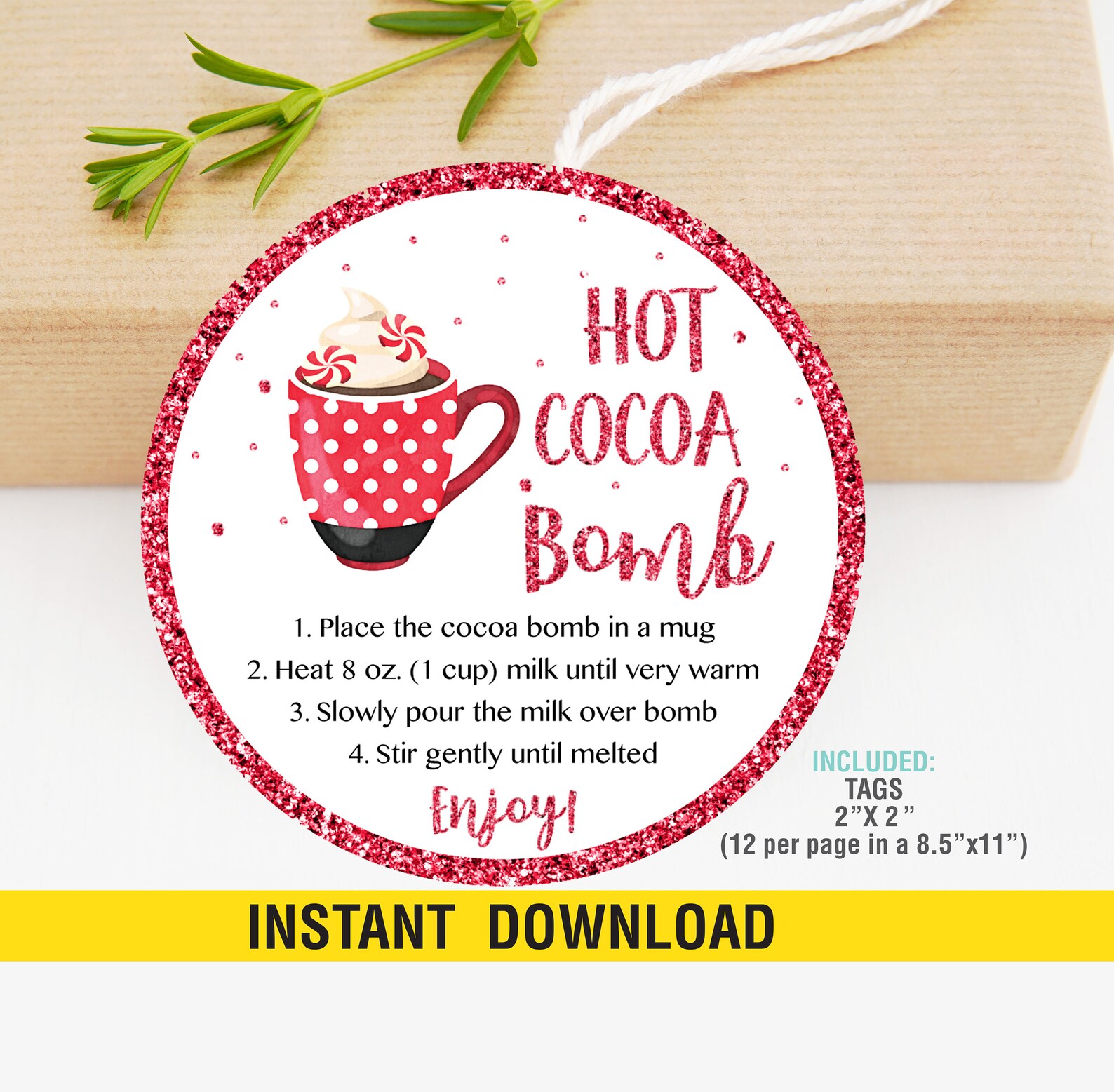 Hot Chocolate Bomb Tag PRINTABLE, Hot Cocoa Bomb Instructions Card ...