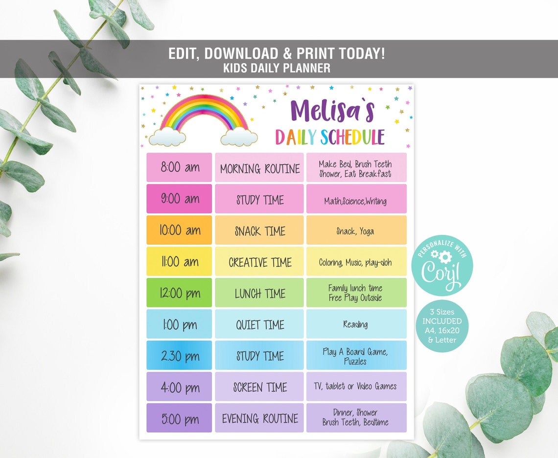 Home School Daily Planner Editablerainbow Routine Schedule | Etsy