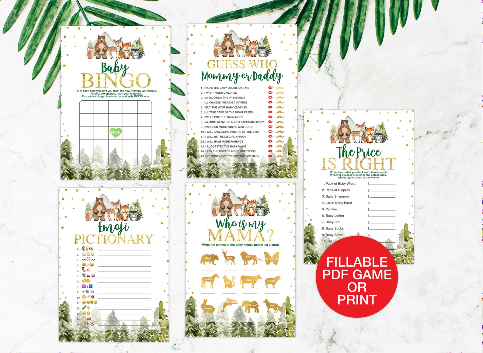 Woodland Baby Shower Game Bundle Virtual Baby Shower Game | Etsy