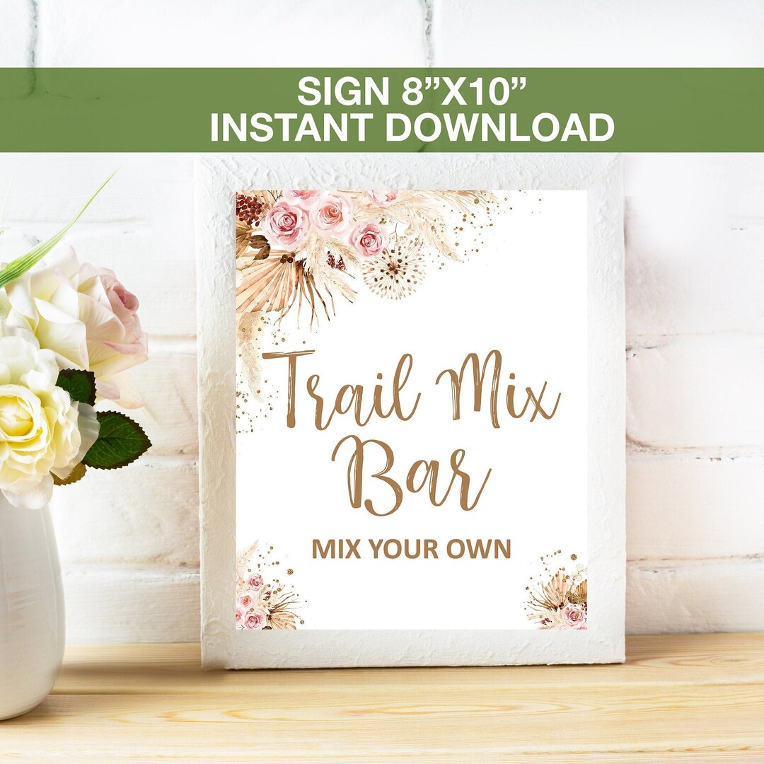 Trail Mix Bar Sign,pampas Grasstrail Mix Bar Sign, Baby Shower ...