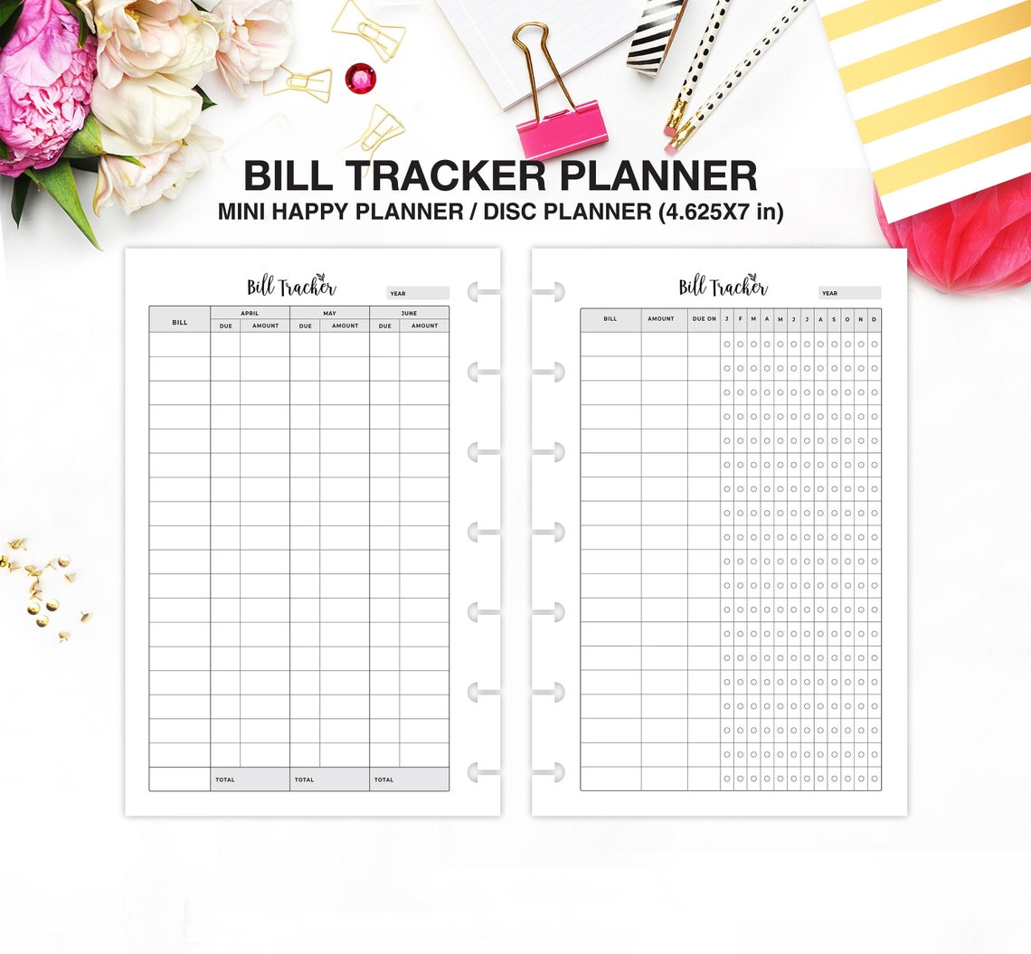 Bill Tracker Printable Mini Happy Planner Insert Bill - Etsy