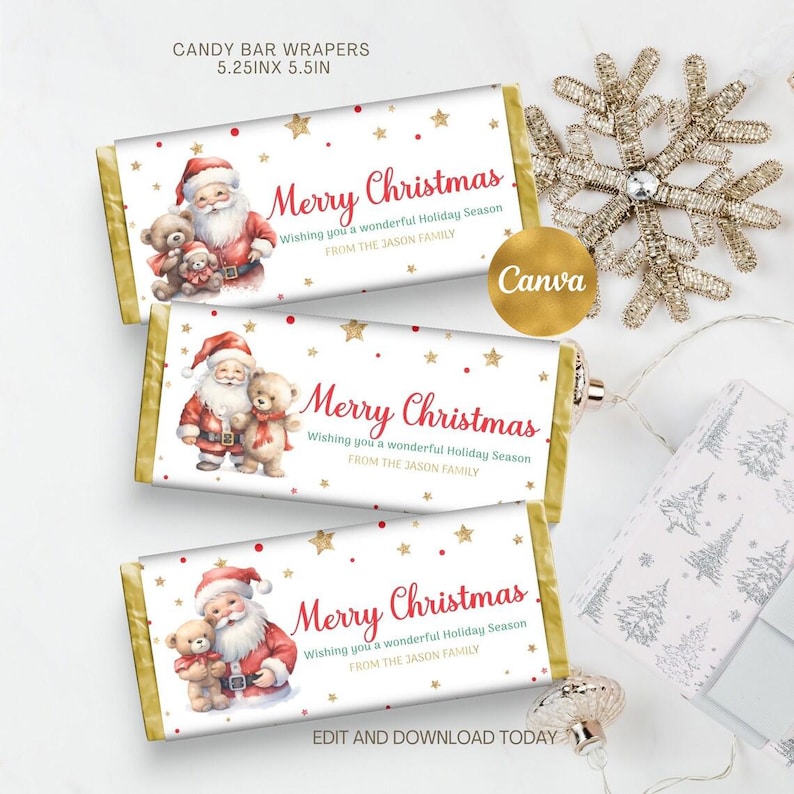 Editable Christmas Candy Bar Wrapper Template, Christmas Chocolate ...