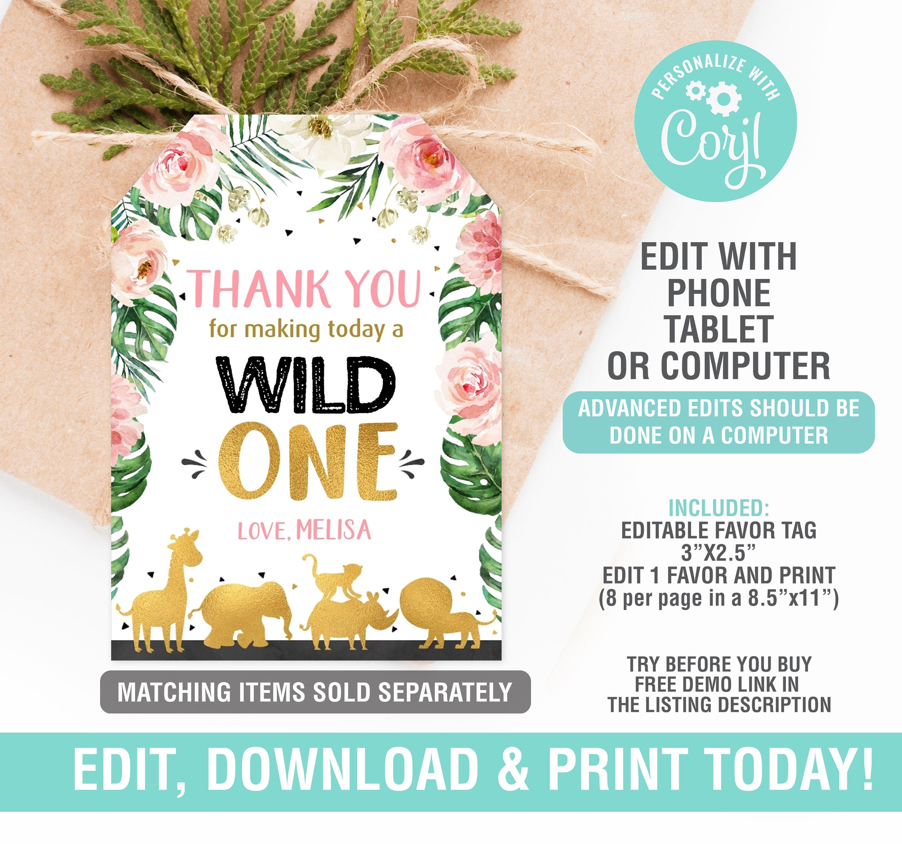 Safari Favor Tags EDITABLE Safari Thank You Tags Jungle | Etsy