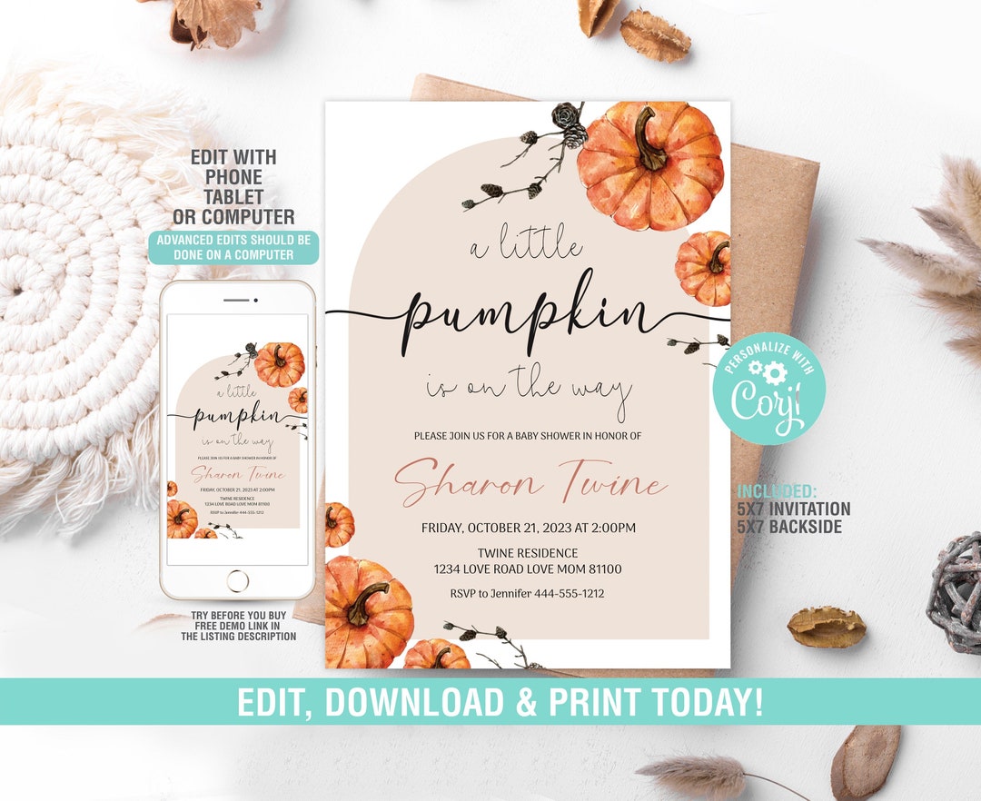Little Pumpkin Baby Shower Invitation EDITABLE Fall Autumn - Etsy
