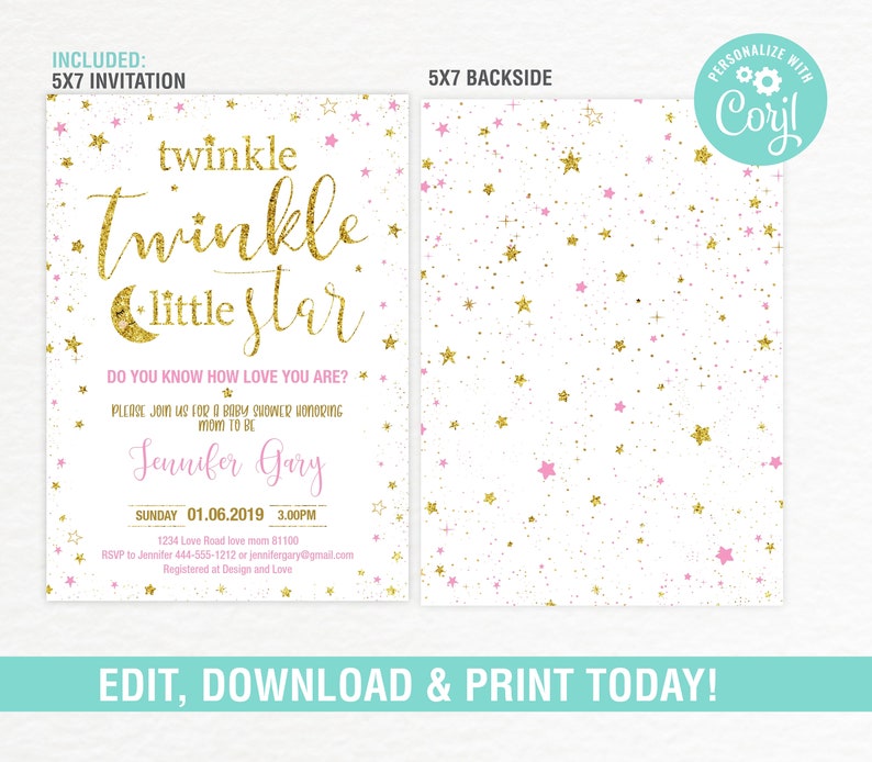 Twinkle Twinkle Little Baby Shower Invitation Editable Baby - Etsy