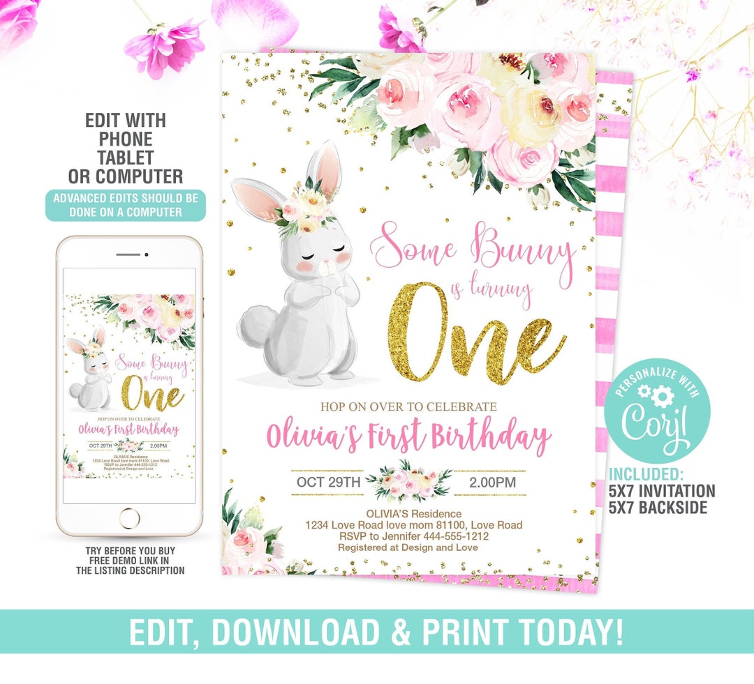Editable Bunny Invitation,some Bunny Party,easter Birthday Invite ...