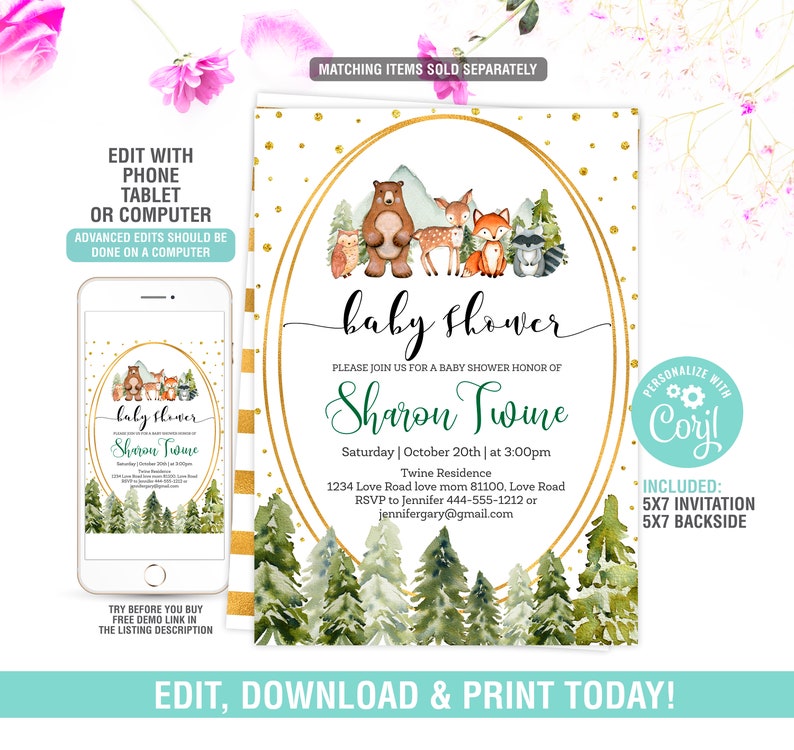 Woodland Baby Shower Game Bundle Virtual Baby Shower Game | Etsy