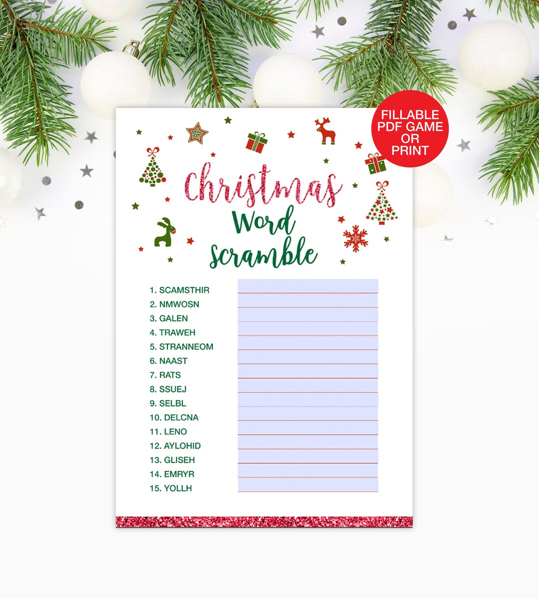 Christmas Word scramble Game Virtual, Juego de Navidad para imprimir en ...