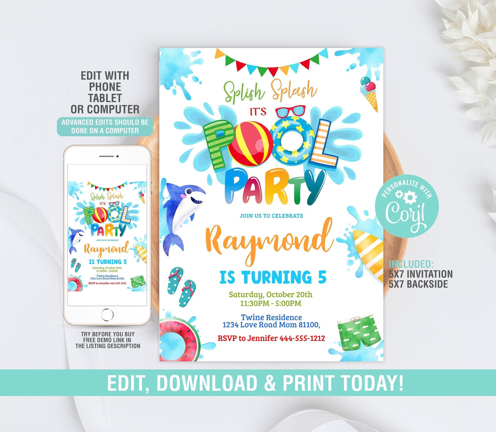 Pool Party Invitation,pool Party Birthday Invitation, Summer Party, Boy ...