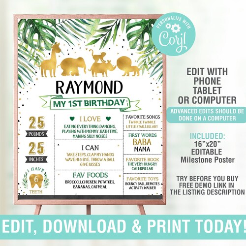 Dinosaur Milestone Birthday Poster EDITABLE Dinosaur First - Etsy