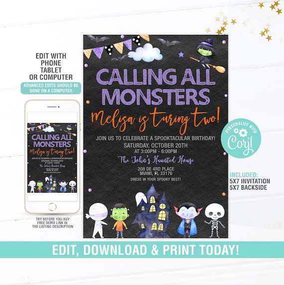 Halloween Birthday Invitation EDITABLE, Ghost Invitations, Costume ...
