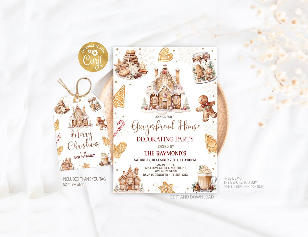 Editable Christmas Party Invitation, Gingerbread House Decorating Party ...