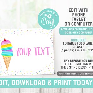 Ice Cream Favor Tag, Ice Cream Sundae Thank You Tags, Ice Cream Cone ...