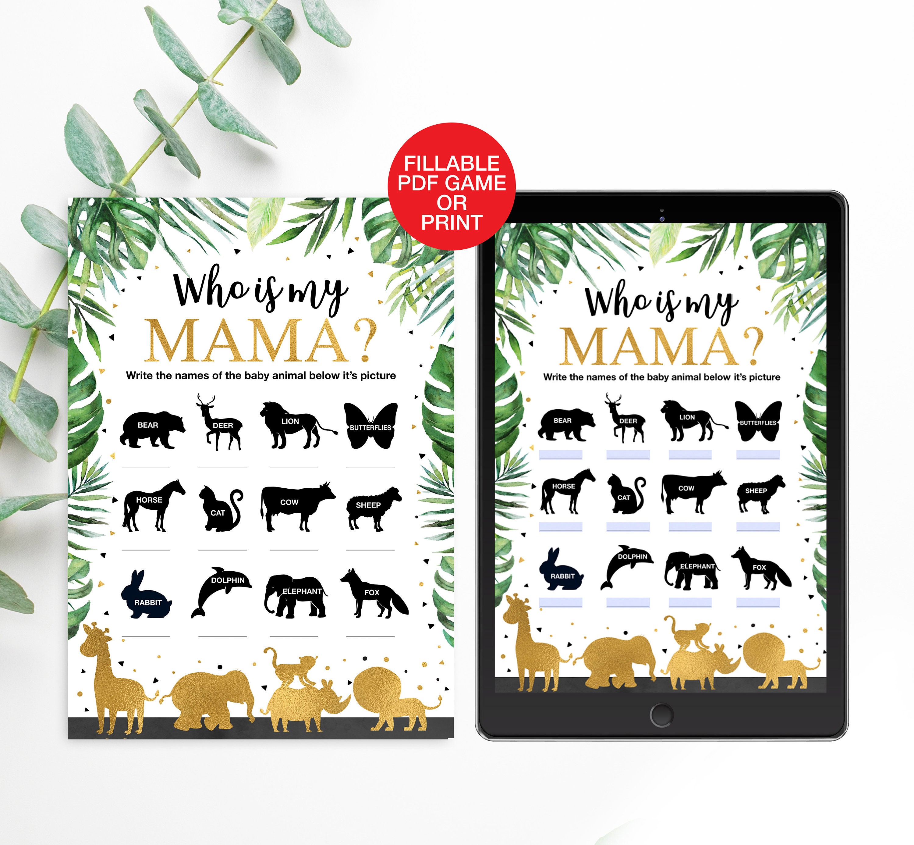 Who is My Mama Safari Baby Shower Game, Baby Animal Game, Who is My ...