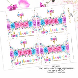Unicorn Treat Bag Topper PRINTABLE, Unicorn Favors, Unicorn Birthday ...
