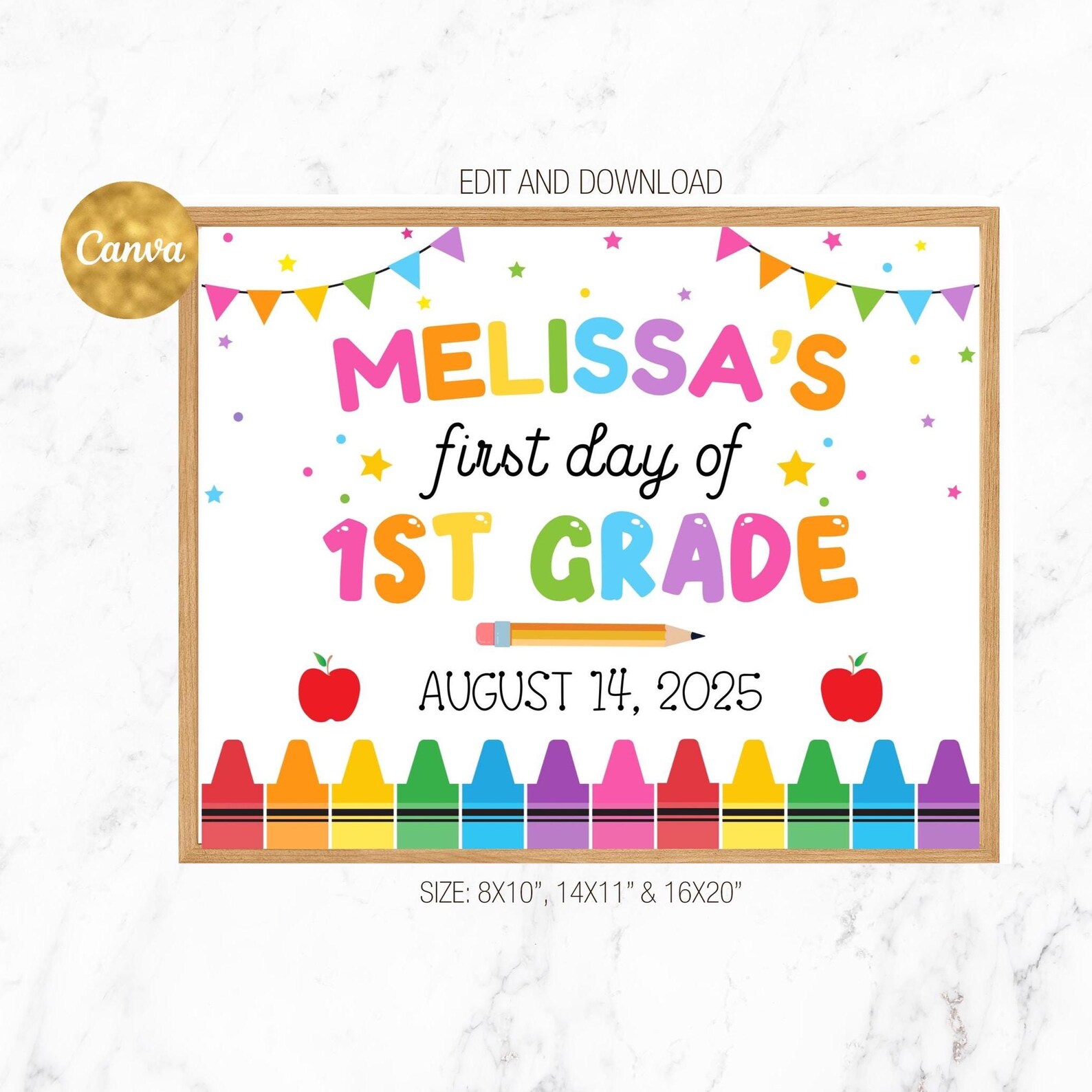 First Day of First Grade Sign Editable, First Day of School 2025 Sign ...