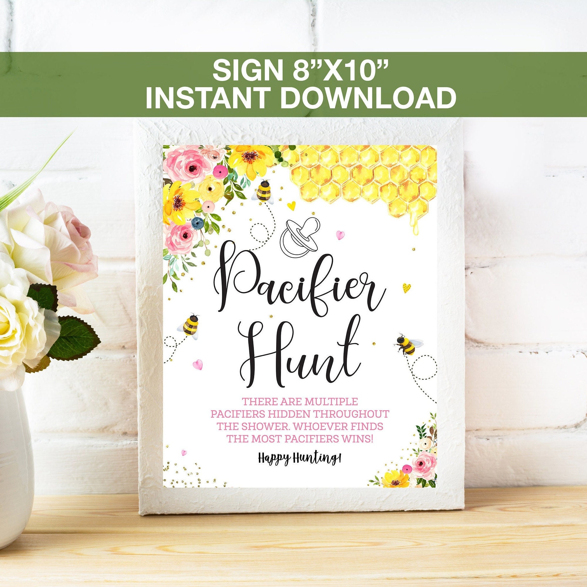 Bee Pacifier Hunt Game Safari Baby Shower Game Sign Pacifier | Etsy