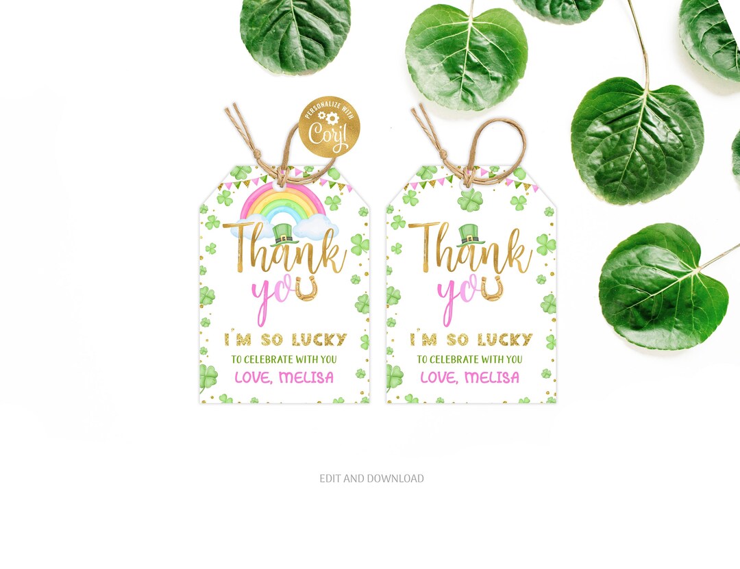 St Patrick’s Birthday Thank You Tag EDITABLE, Clover Birthday Thank You ...