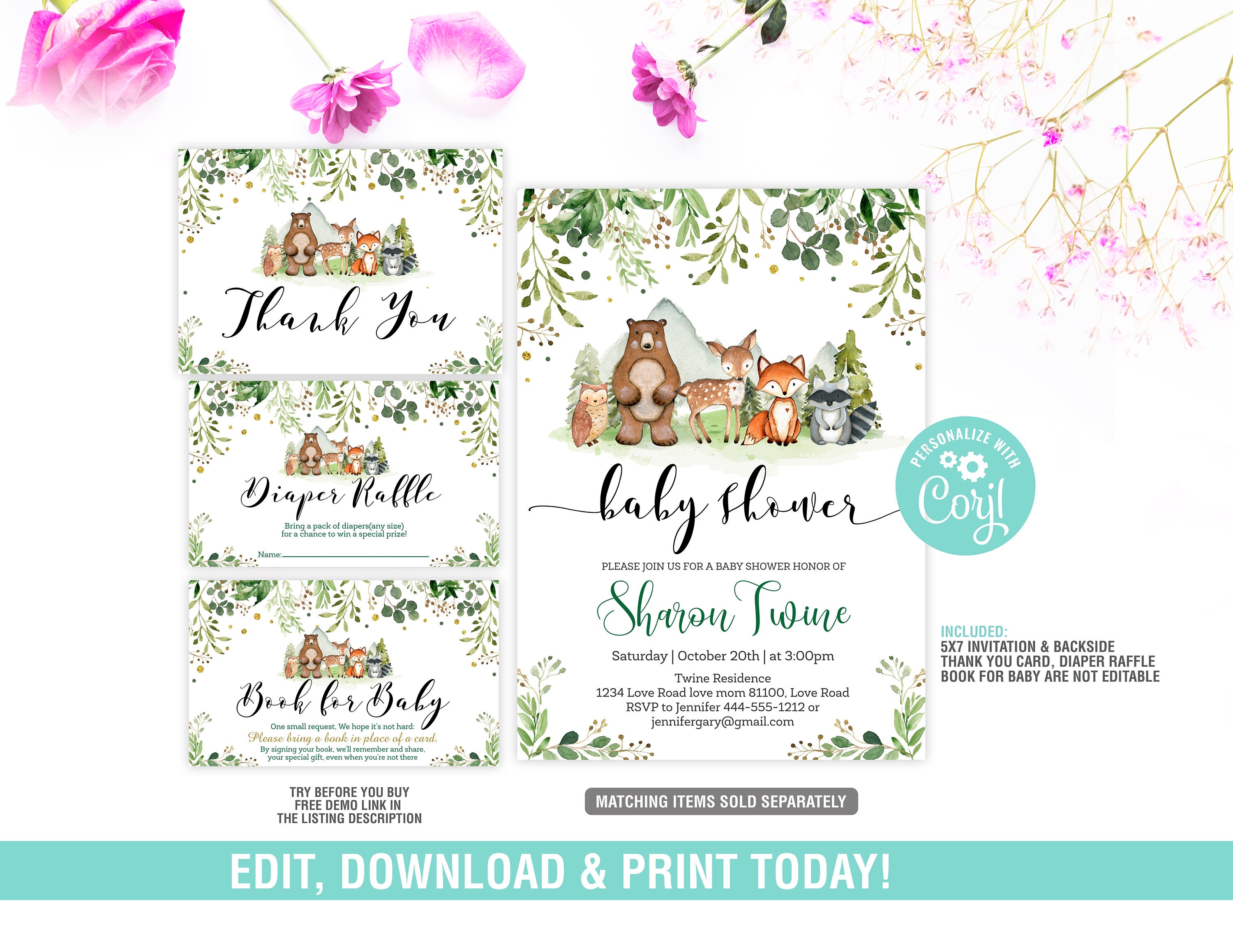 Woodland Baby Shower Diaper Raffle Sign Diaper Raffle Ticket | Etsy