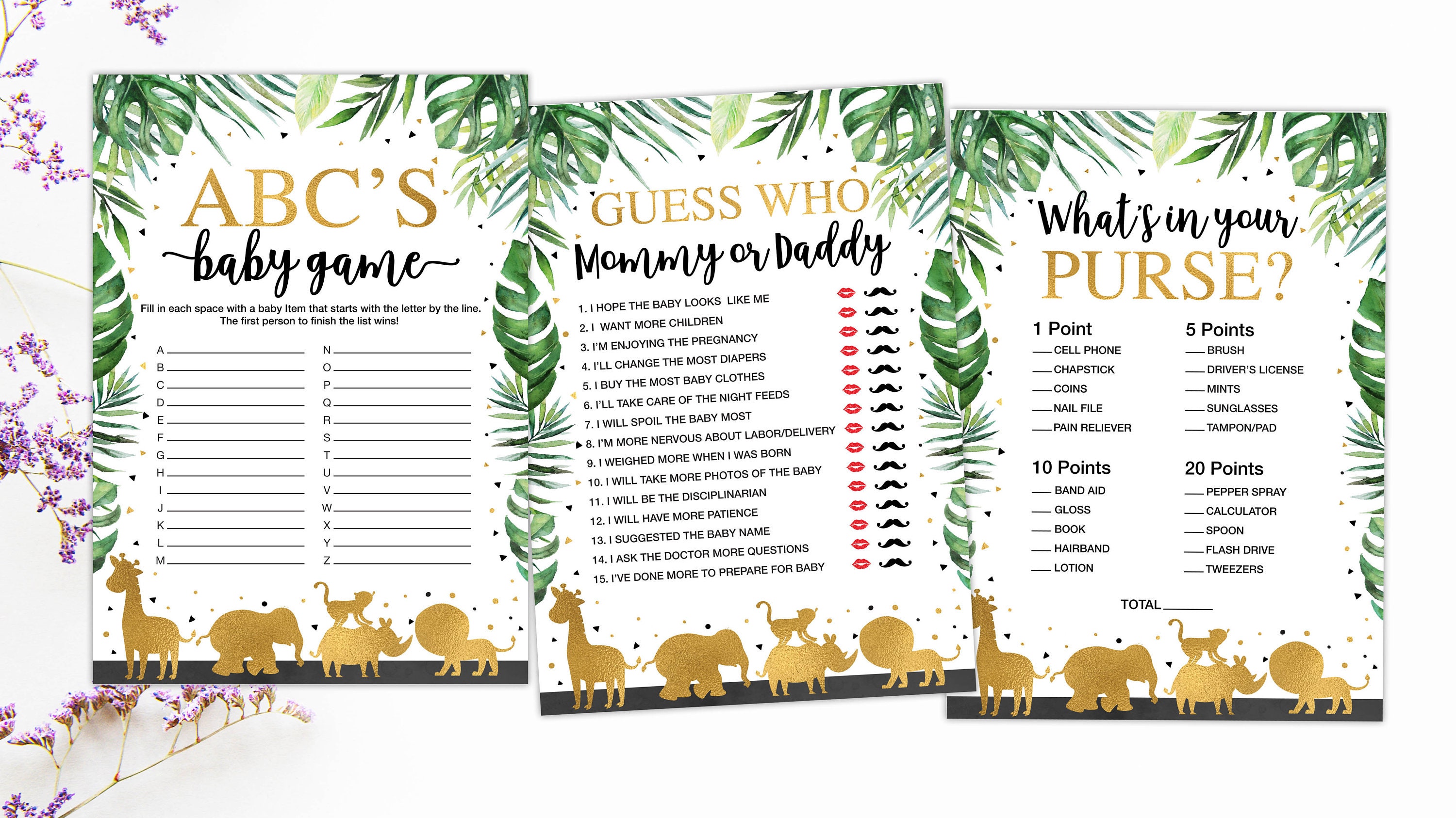 Safari Baby Shower Games Bundle, Jungle Baby Shower Game Package ...
