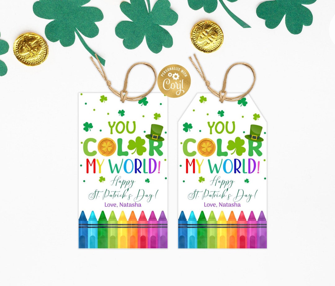 St. Patricks Day School Gift Tag Editable, School Crayon Gift Tag, Kids ...
