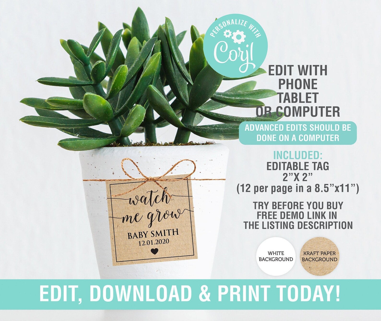 Watch Me Grow Tags Favor Tag Bbay Shower Tags Printable - Etsy