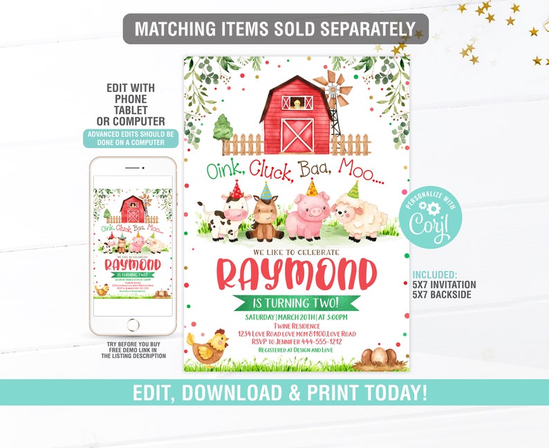 Farm Animal Party Tags EDITABLE Barnyard Party Favor Tags - Etsy