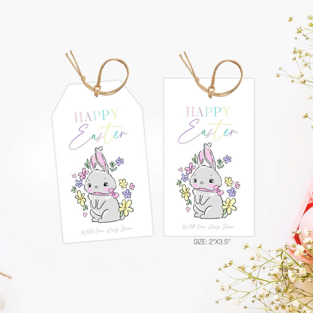 Easter Bunny Gift Tags Editable, Happy Easter Tags, Spring Gift Tags ...