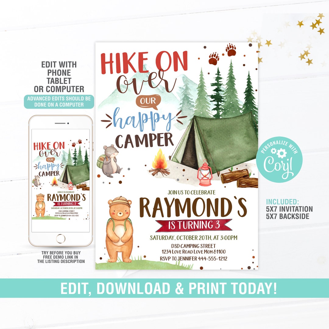 Camping Birthday Invitation Template, Camping Invite, Camping Birthday ...
