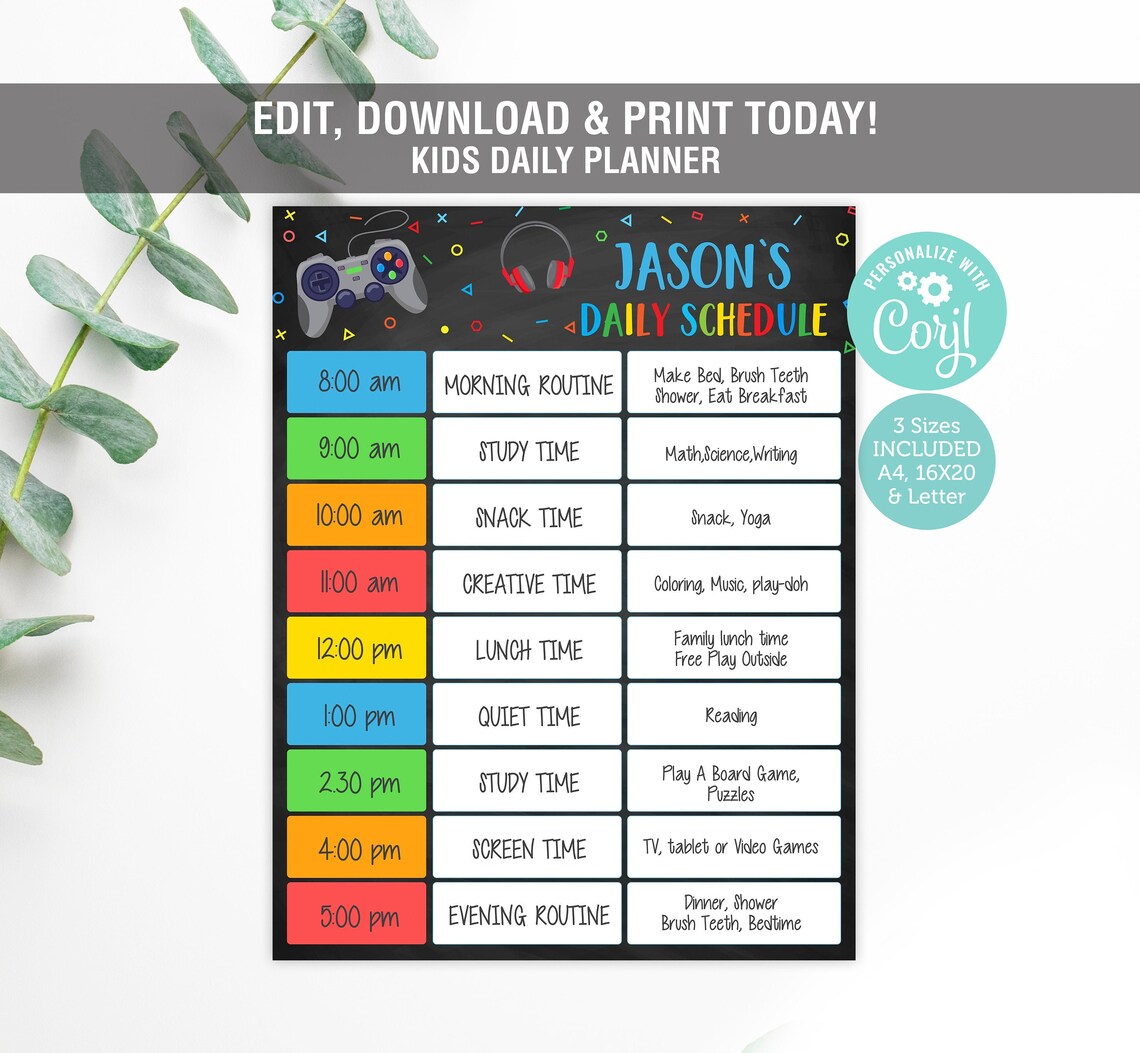 Home School Daily Planner Editable Gamer Routine Schedule - Etsy