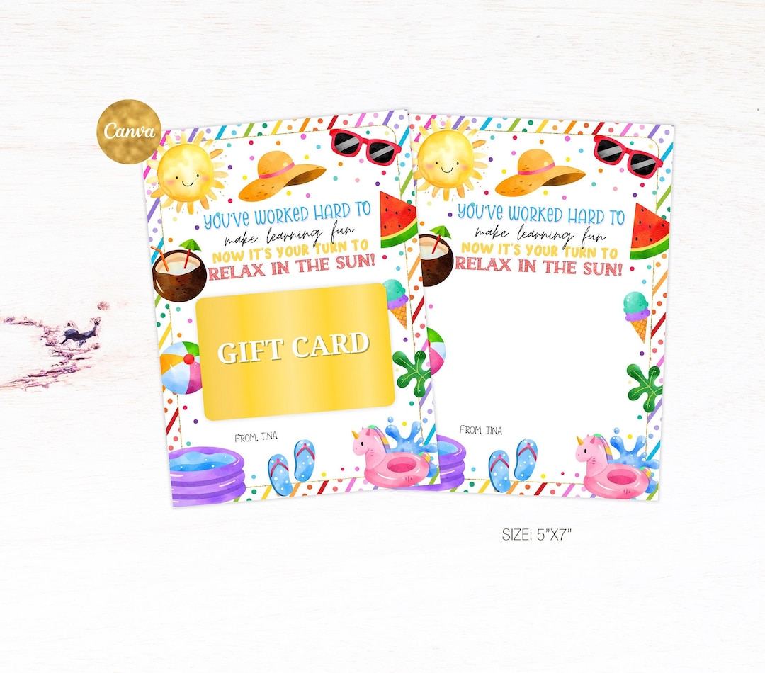 Summer Teacher Gift Card Holder Template Editable, End of Year School’s ...