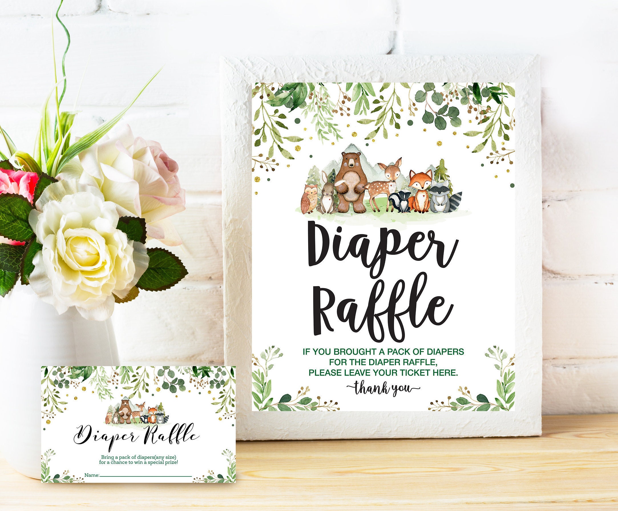 Woodland Baby Shower Diaper Raffle Sign Diaper Raffle Ticket | Etsy
