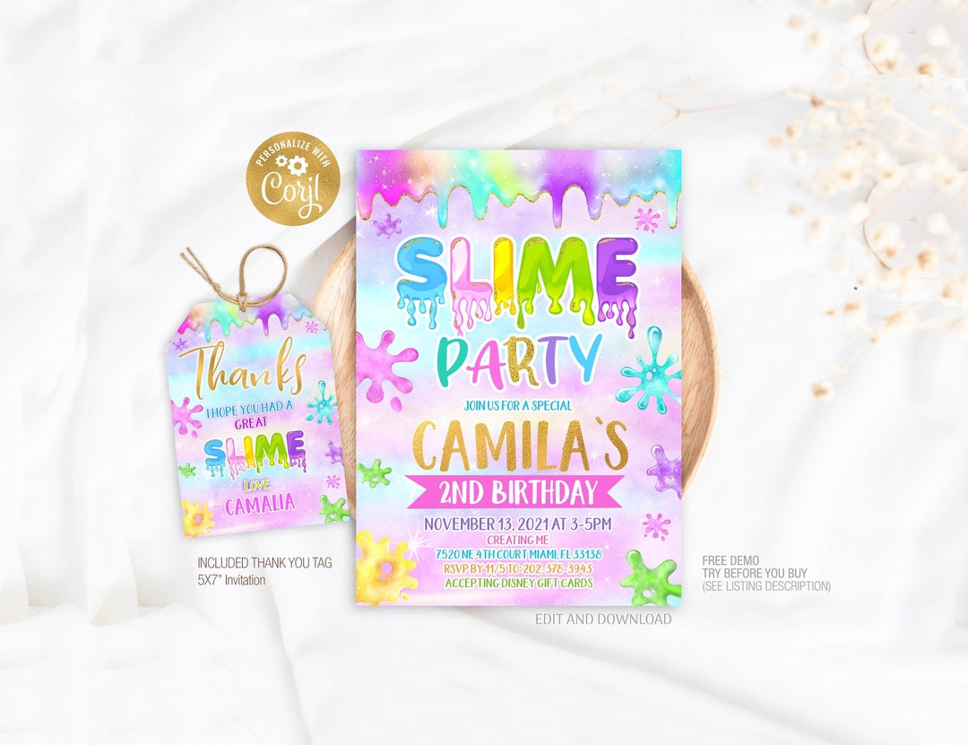 Editable Slime Birthday Party Invitation, Slime Invitation, Slime Party ...