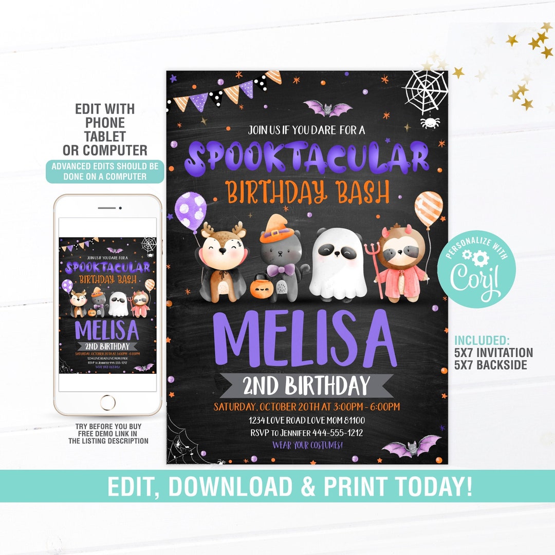 Editable Halloween Birthday Invitation, Spooktacular Spooky Birthday ...