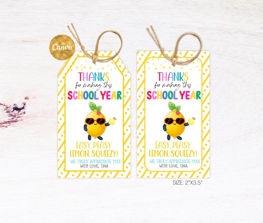 Lemonade Gift Tags Teacher Appreciation Editable, Summer Tag,easy Peasy ...