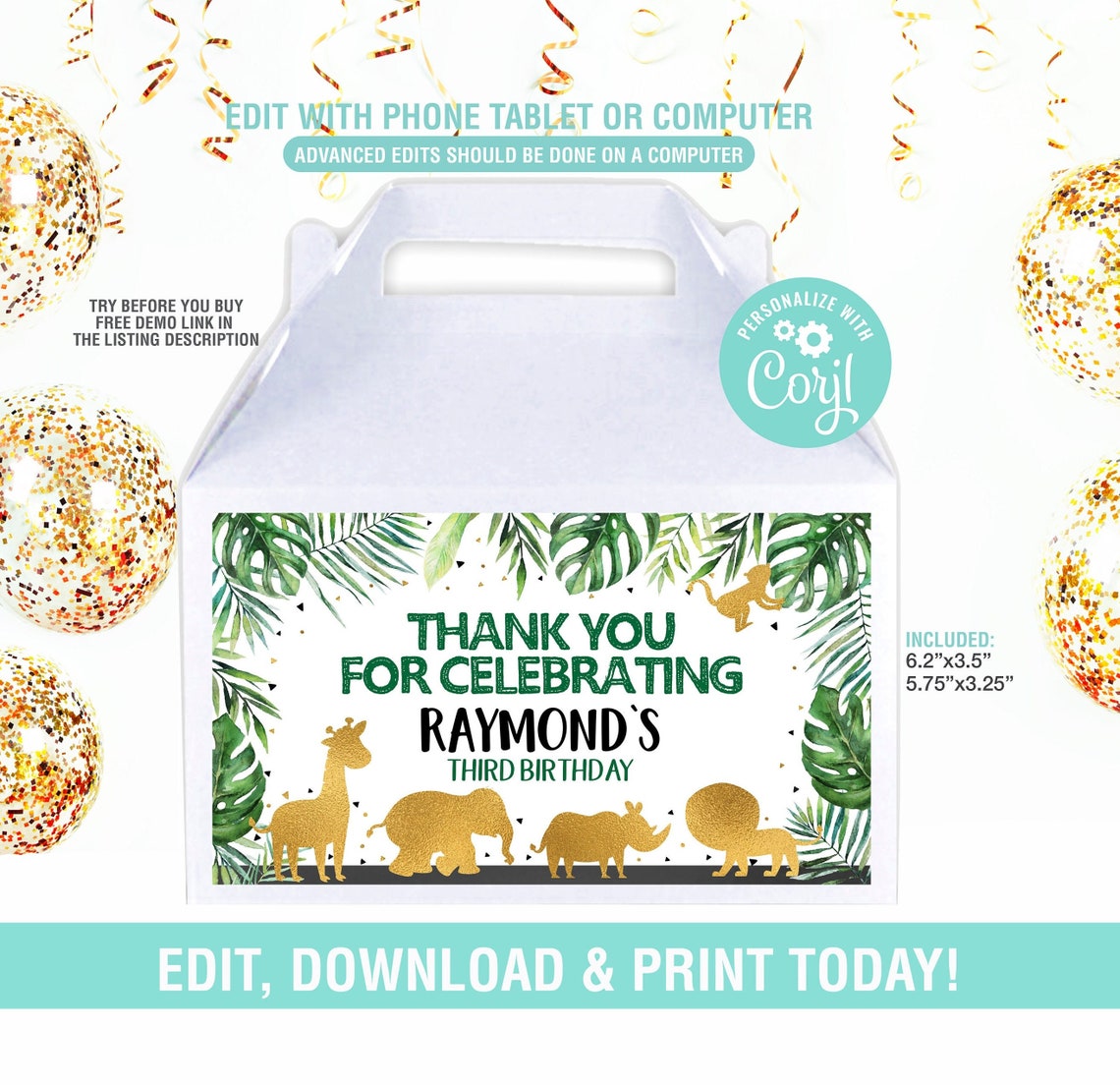 Safari Gable Box EDITABLE Animal Gable Box Safari Pink Gable - Etsy