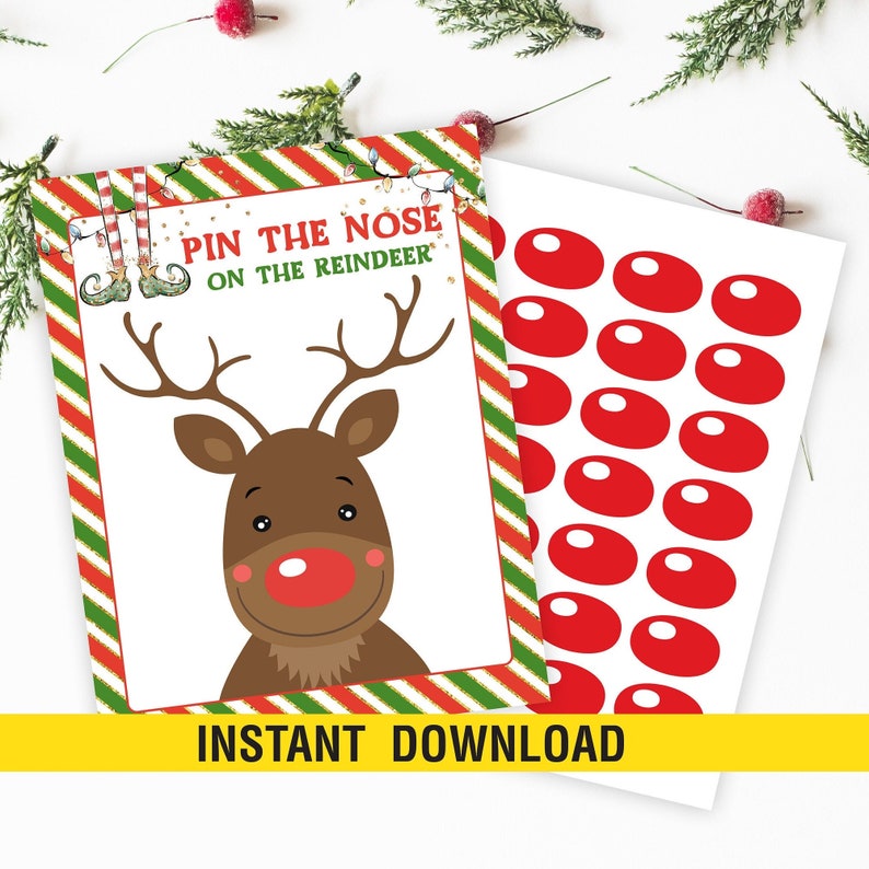 Pin the Nose on the Reindeer Printablereindeer Games - Etsy