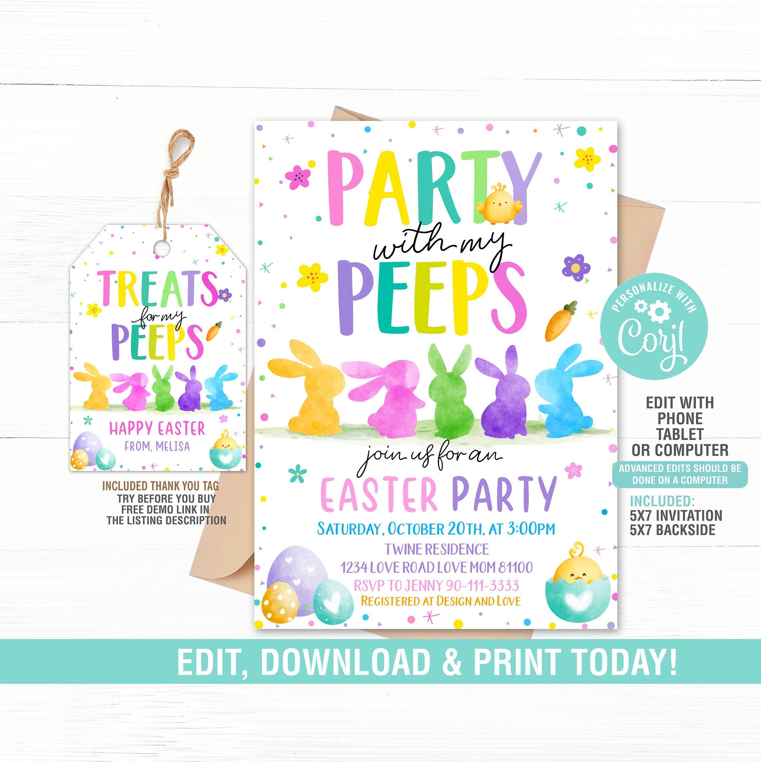 Easter Egg Hunt Invitation SET Editable,party With Peeps, Easter Bunny ...