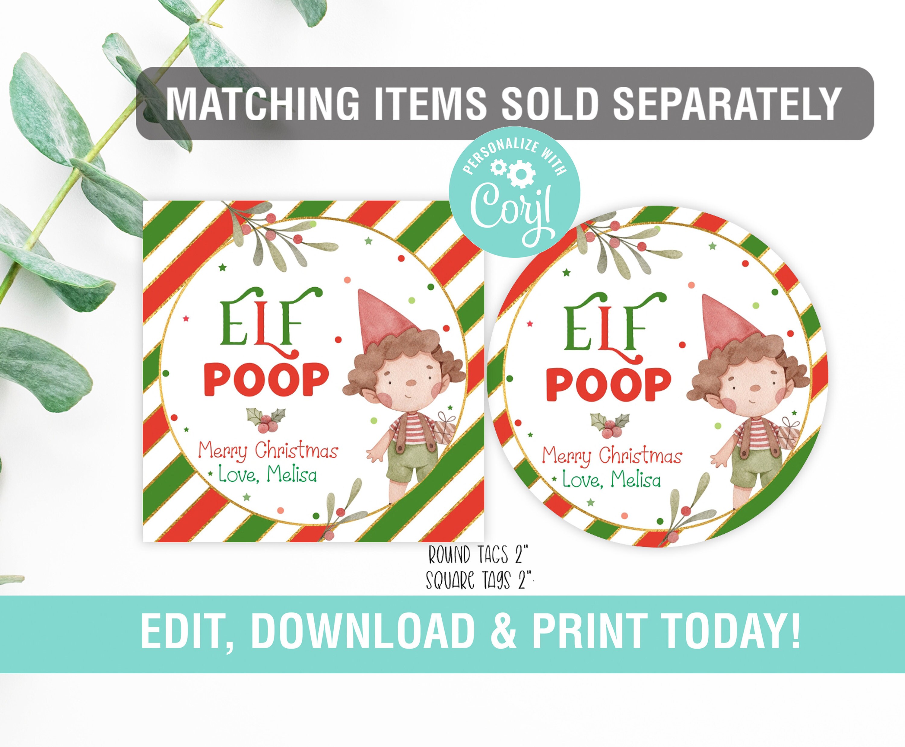 Elf Kisses Tag EDITABLE Elf Kisses Christmas Label Christmas - Etsy