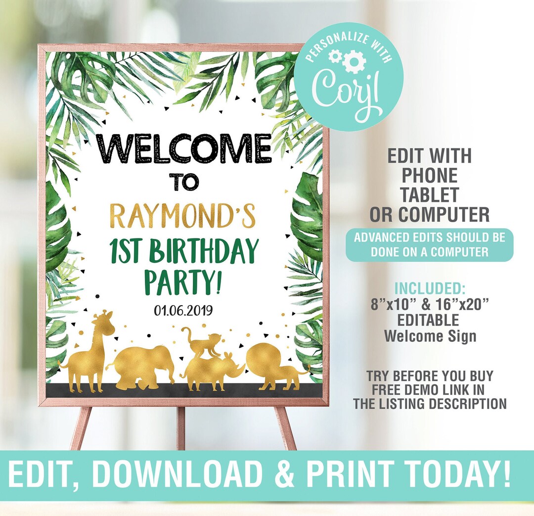 Safari Welcome Sign, Jungle Welcome Sign, Safari Birthday Sign,animal ...