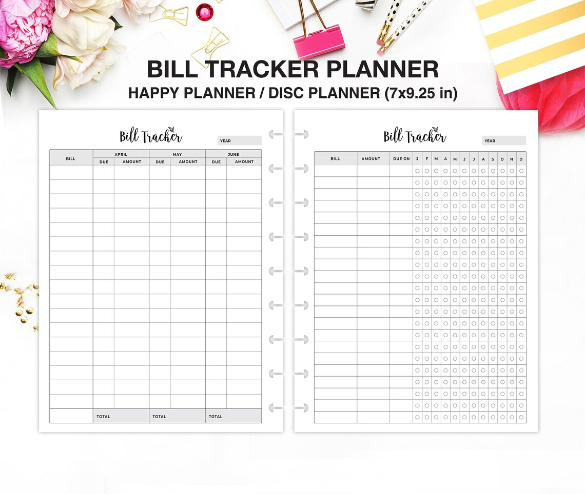 Bill Tracker Printable, Happy Planner DISC Insert, Bill Payment ...