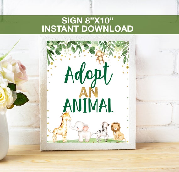 Adopt An Animal Safari Birthday Sign Printable, Wild One Animals Zoo ...