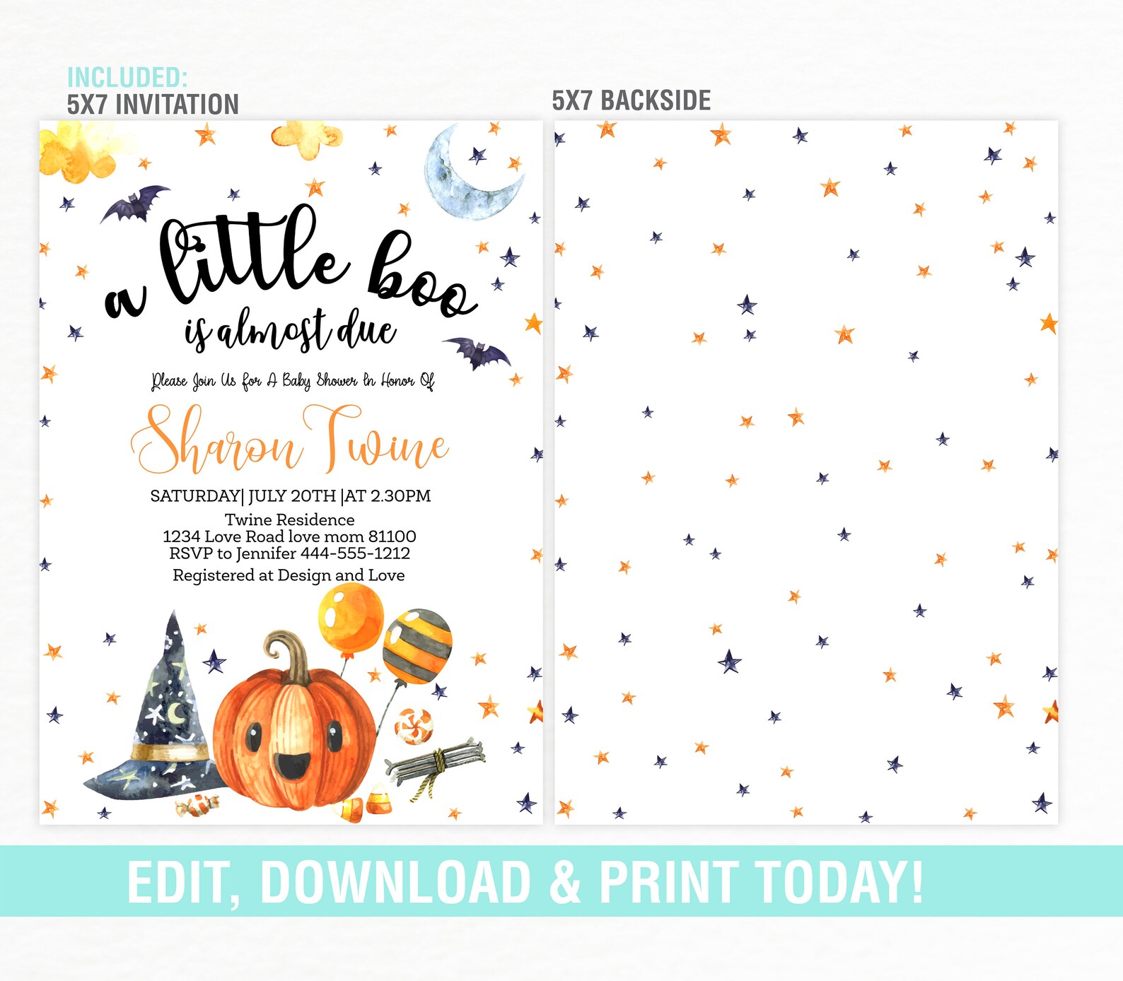 Halloween Baby Shower Invitation Bundle Editablelittle Boo - Etsy